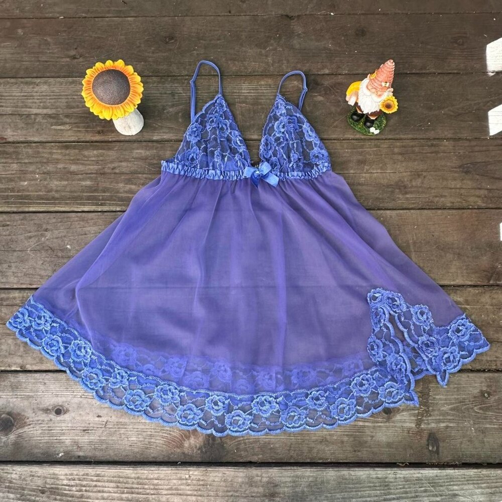 Fredericks Of Hollywood Sheer & Lace Blue Slip/Linger… - Gem